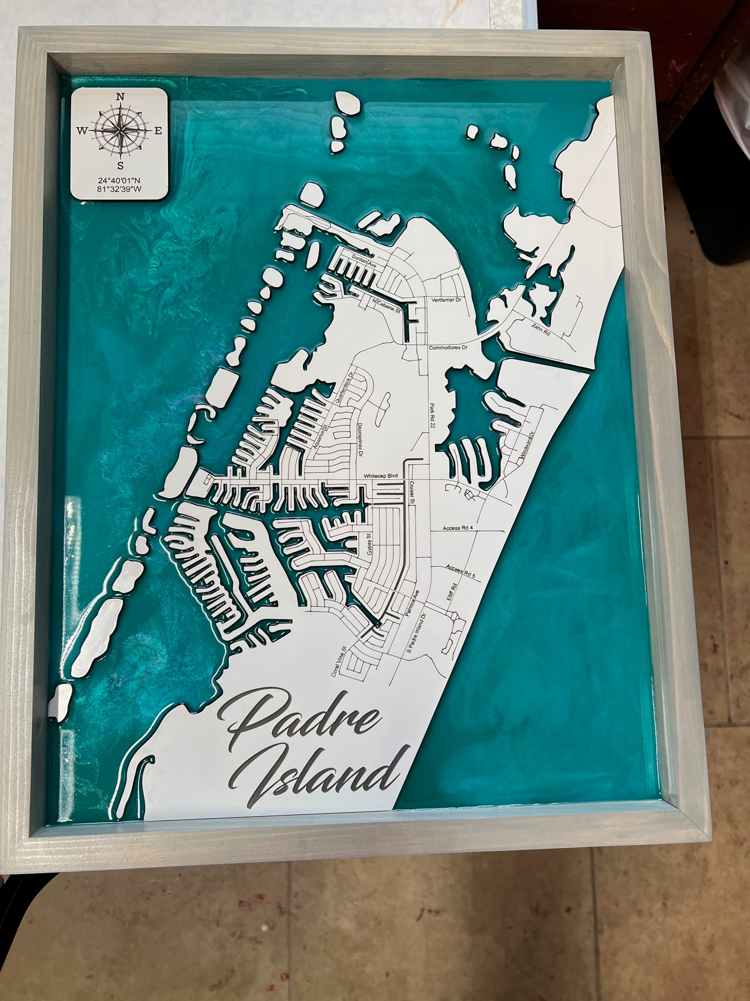 Padre Island Laser cut map with Resin Base – Gypsy Finns