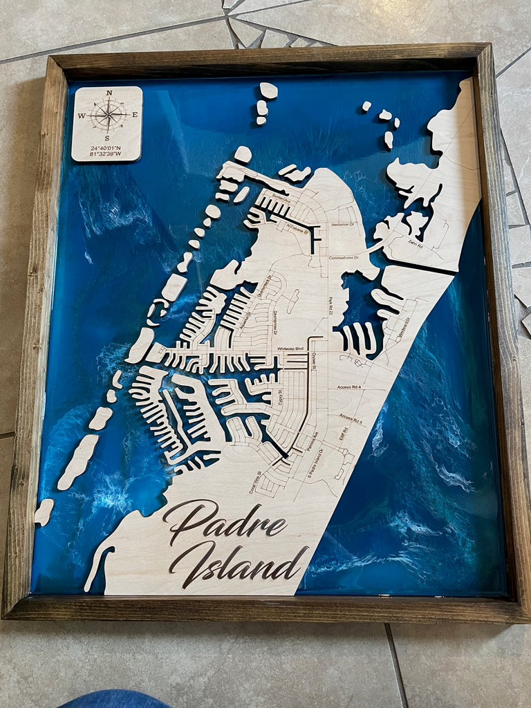 Padre Island Laser cut map with Resin Base – Gypsy Finns
