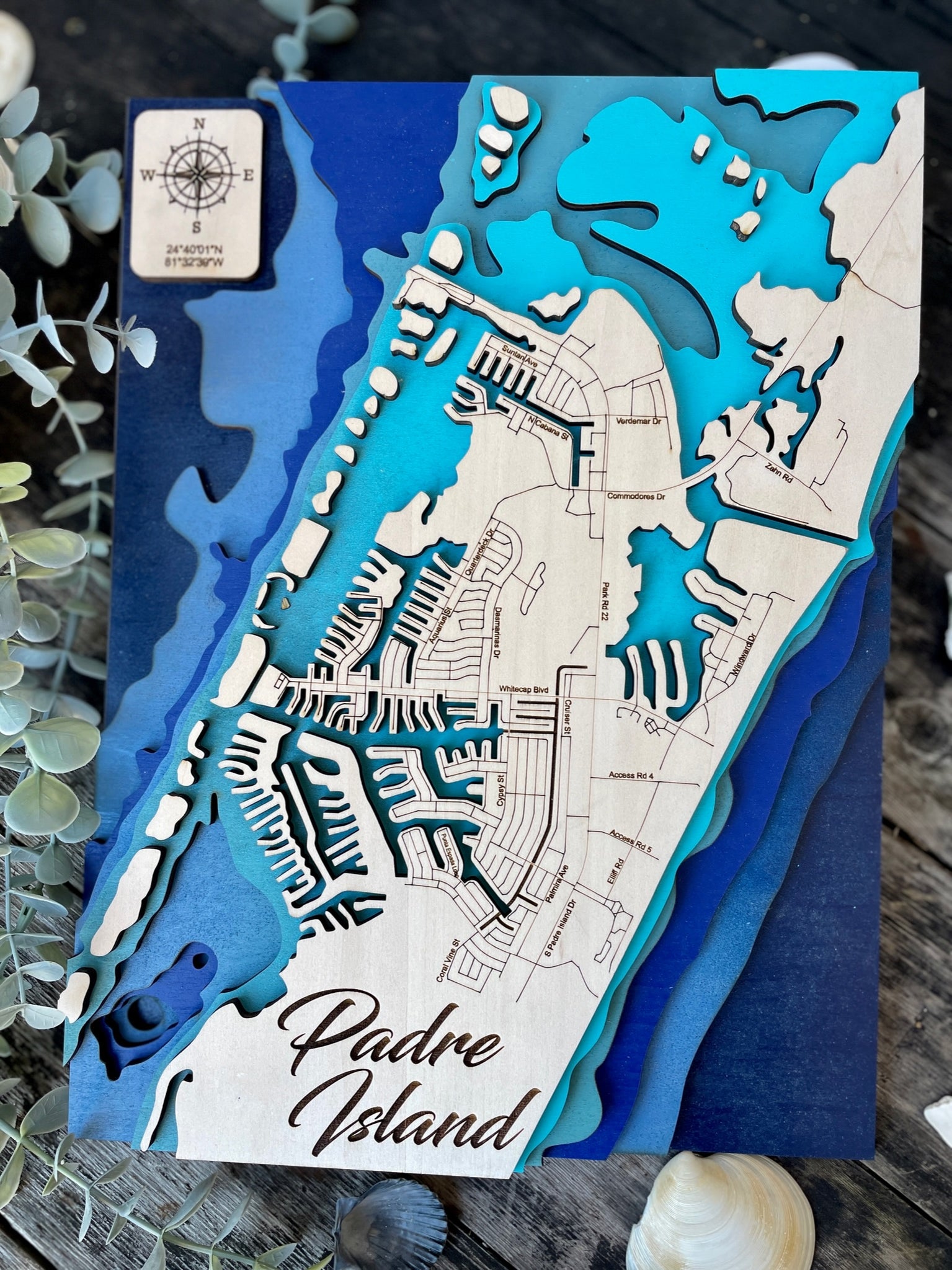 Colored Wood Padre Island Laser-cut Map – Gypsy Finns