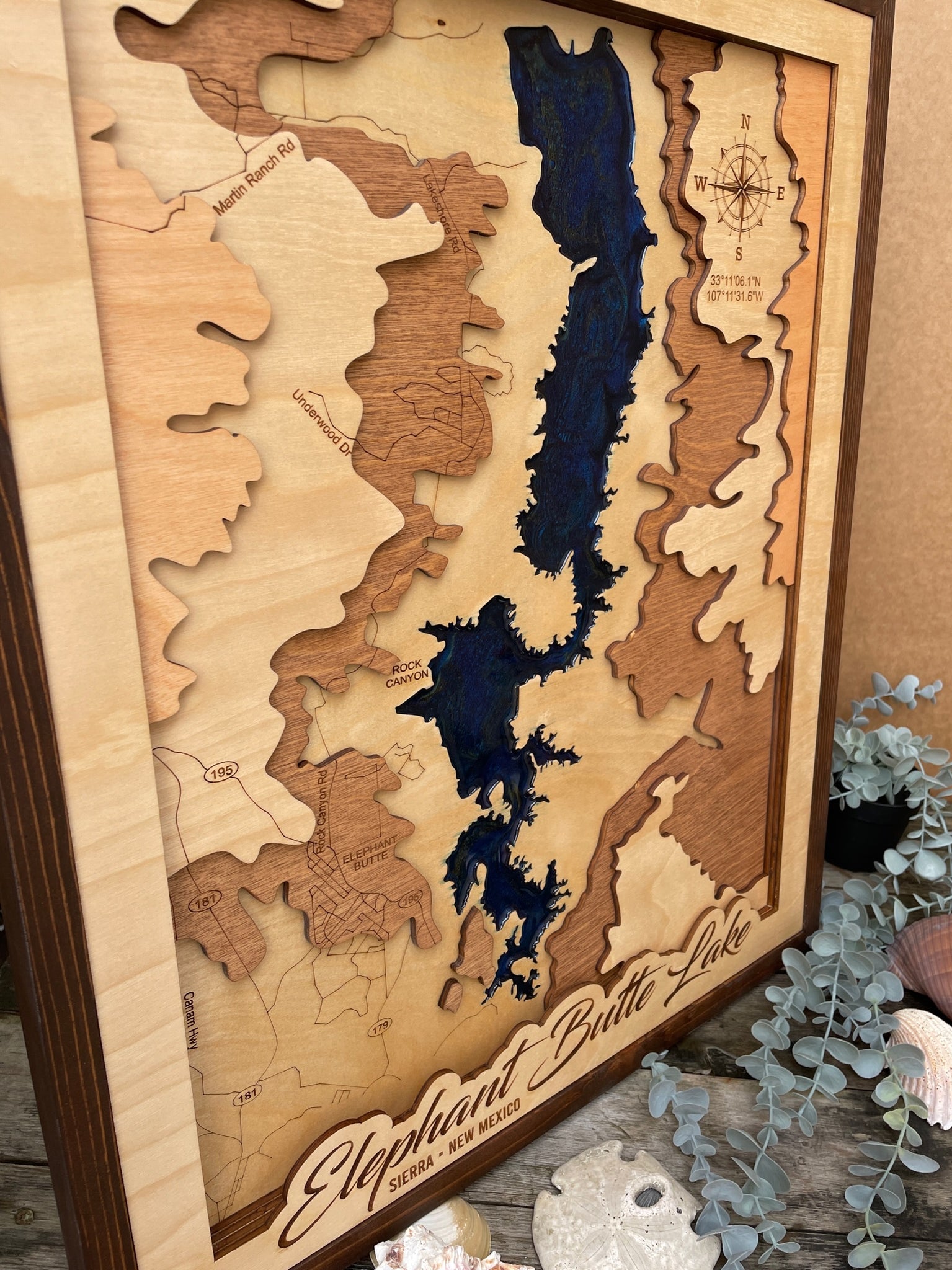 Framed Elephant Butte Lake Resin Laser Cut Layered Topographical Map ...