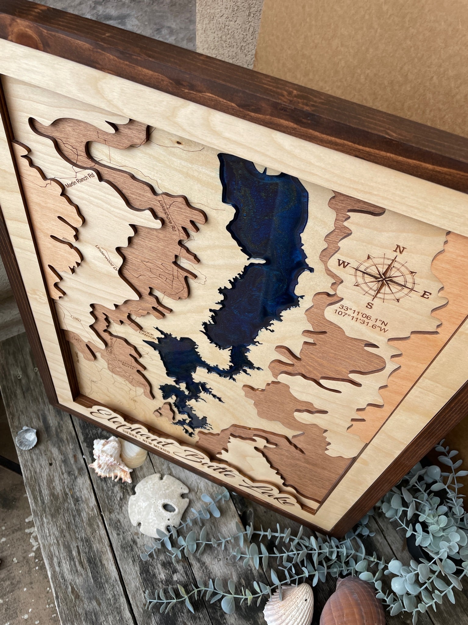 Framed Elephant Butte Lake Resin Laser Cut Layered Topographical Map ...