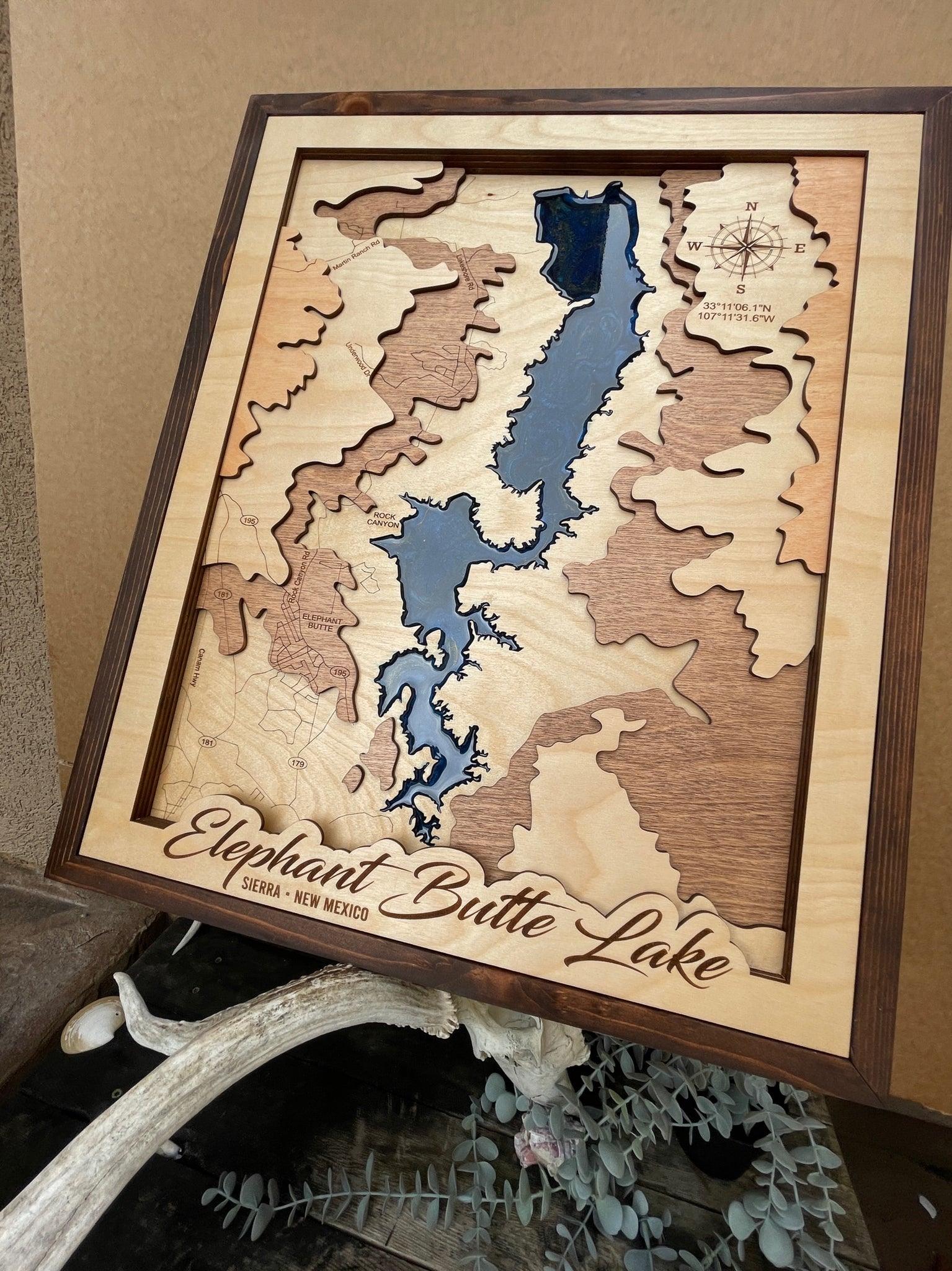 Framed Elephant Butte Lake Resin Laser Cut Layered Topographical Map ...