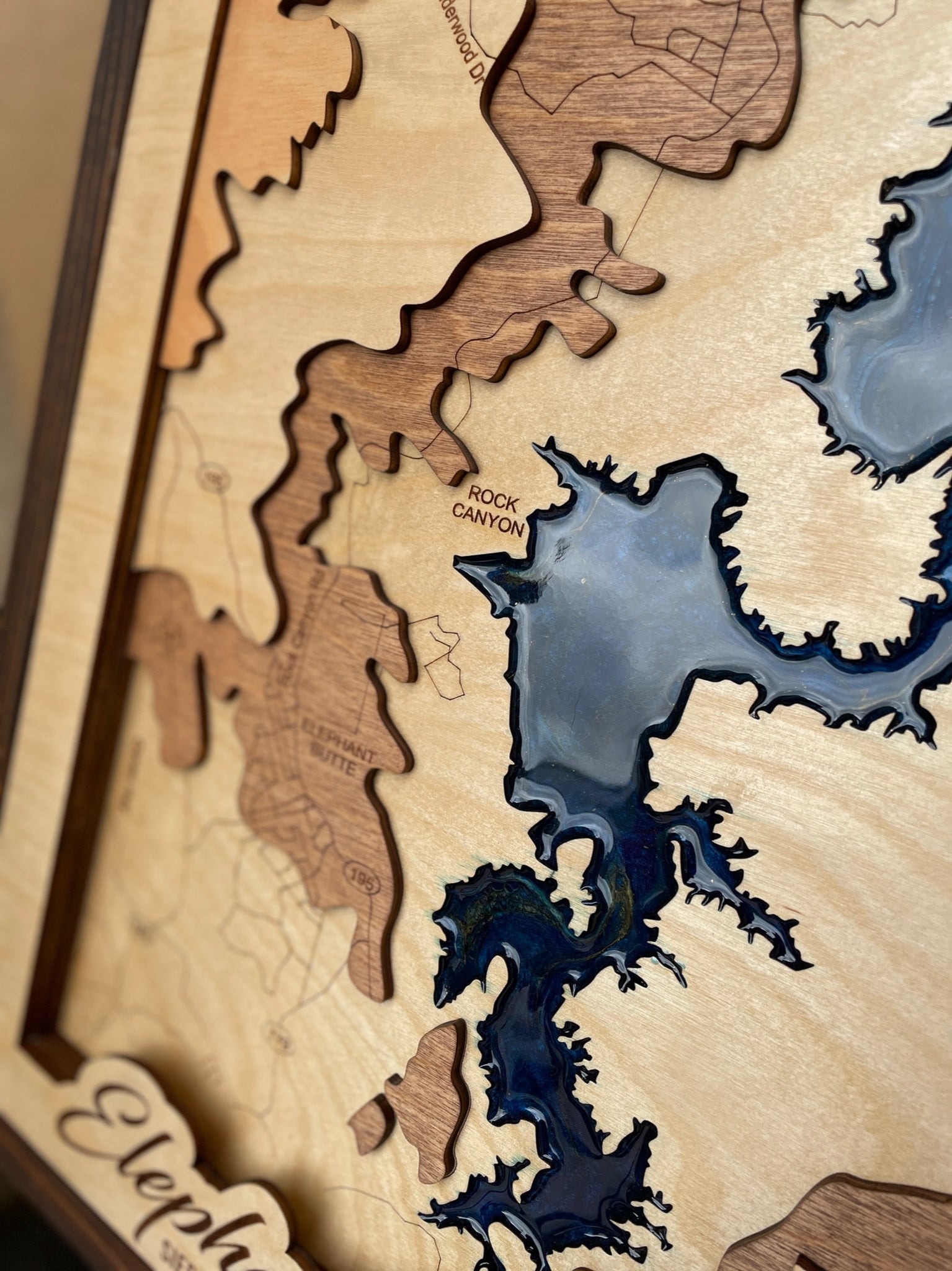 Framed Elephant Butte Lake Resin Laser Cut Layered Topographical Map ...