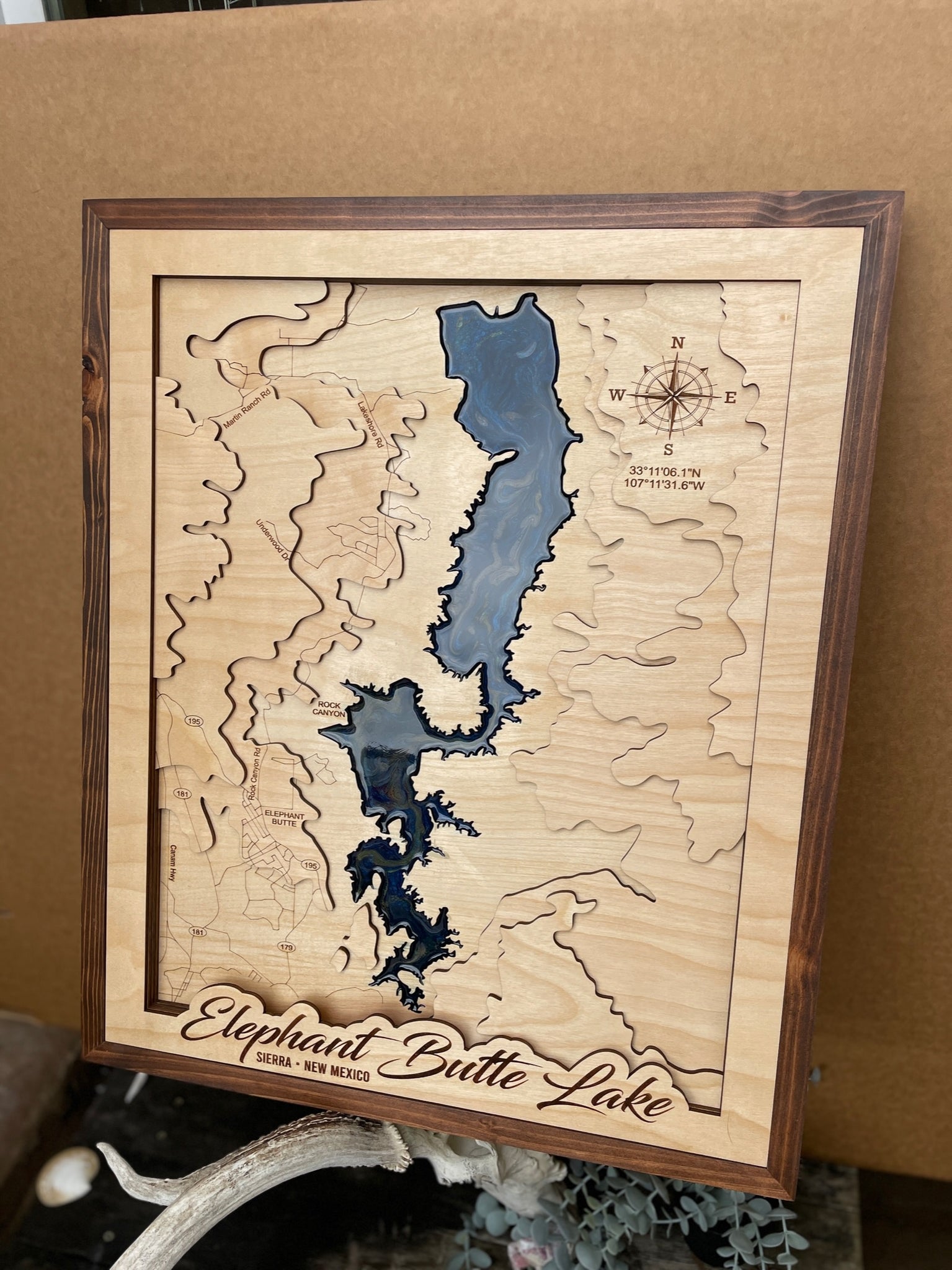 Framed Elephant Butte Lake Resin Laser Cut Layered Topographical Map ...