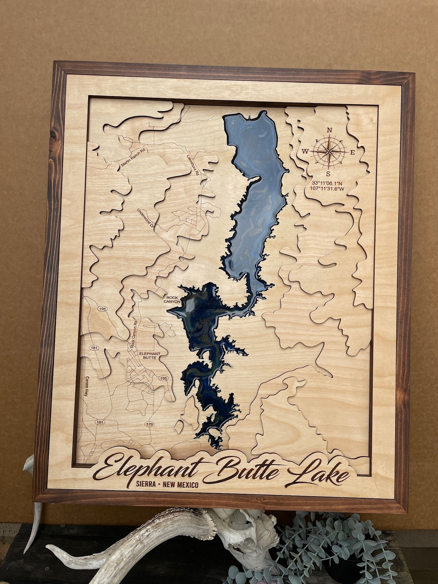 Framed Elephant Butte Lake Resin Laser Cut Layered Topographical Map ...