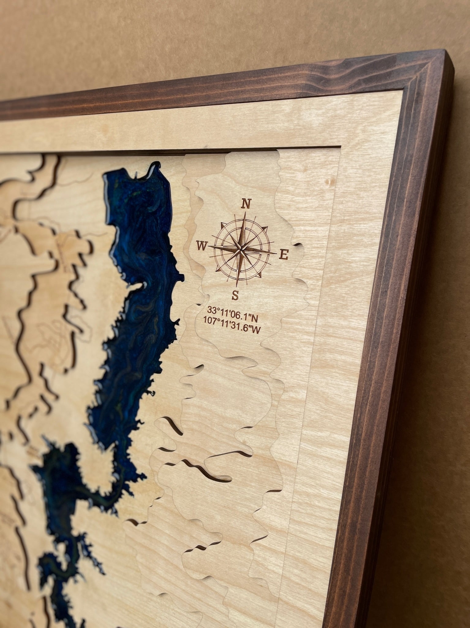 Framed Elephant Butte Lake Resin Laser Cut Layered Topographical Map ...