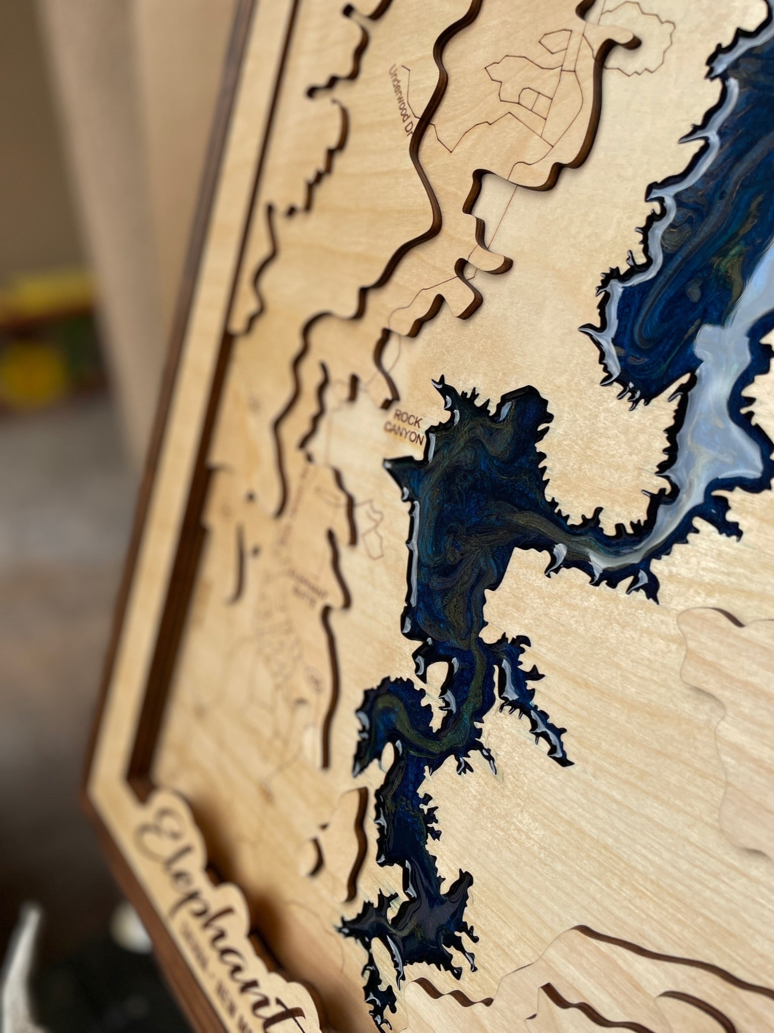 Framed Elephant Butte Lake Resin Laser Cut Layered Topographical Map ...