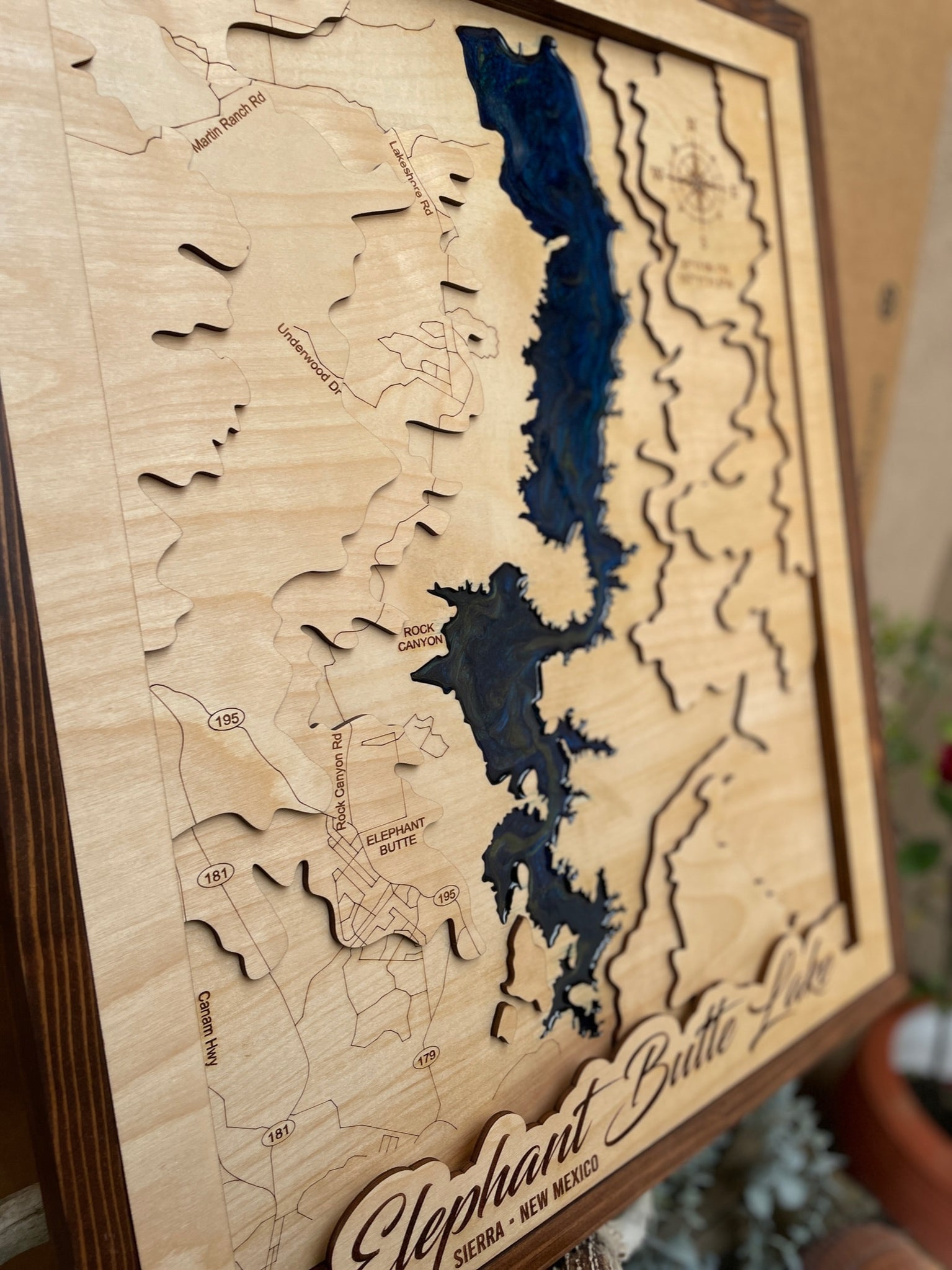 Framed Elephant Butte Lake Resin Laser Cut Layered Topographical Map ...