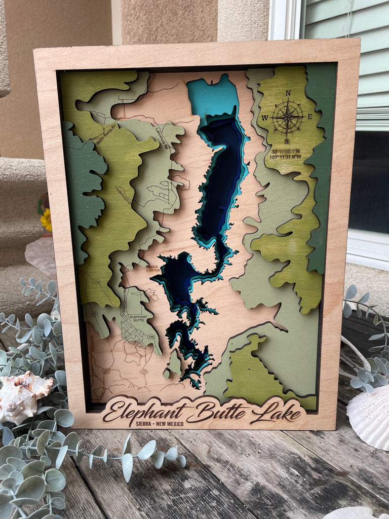 Elephant Butte Lake Resin Layered Laser Cut Topographical Map – Gypsy Finns