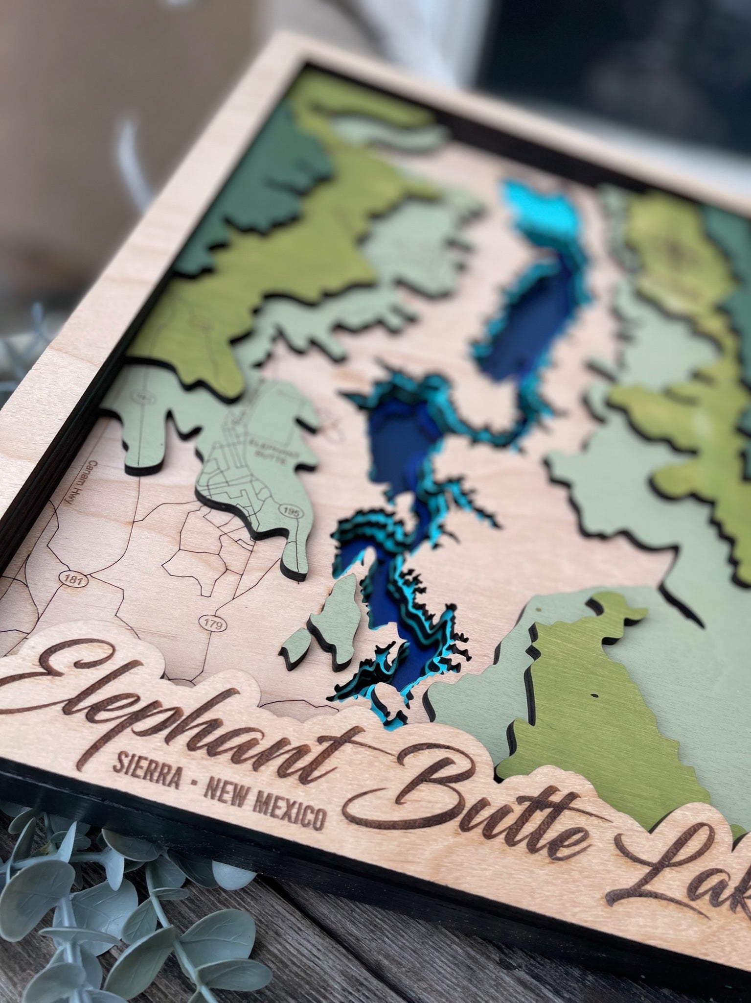 Elephant Butte Lake Resin Layered Laser Cut Topographical Map – Gypsy Finns