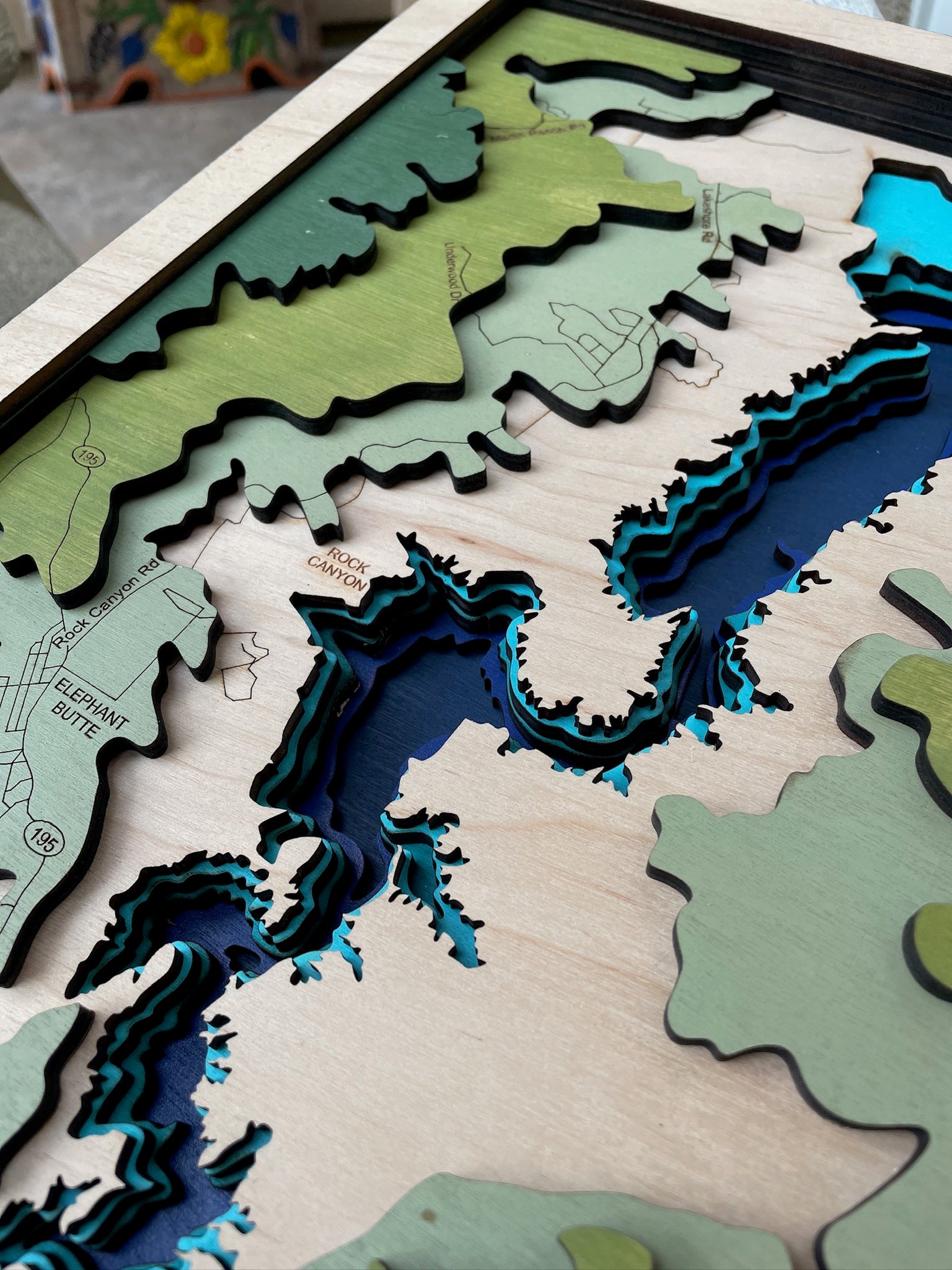 Elephant Butte Lake Resin Layered Laser Cut Topographical Map – Gypsy Finns
