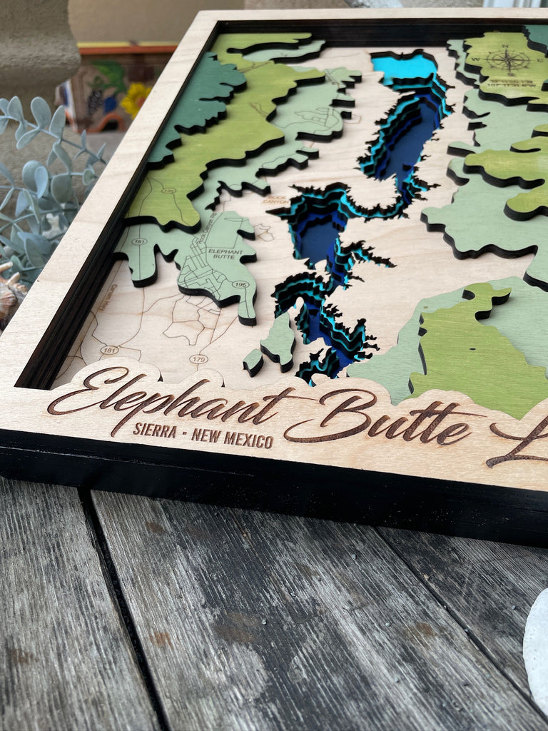 Elephant Butte Lake Resin Layered Laser Cut Topographical Map – Gypsy Finns