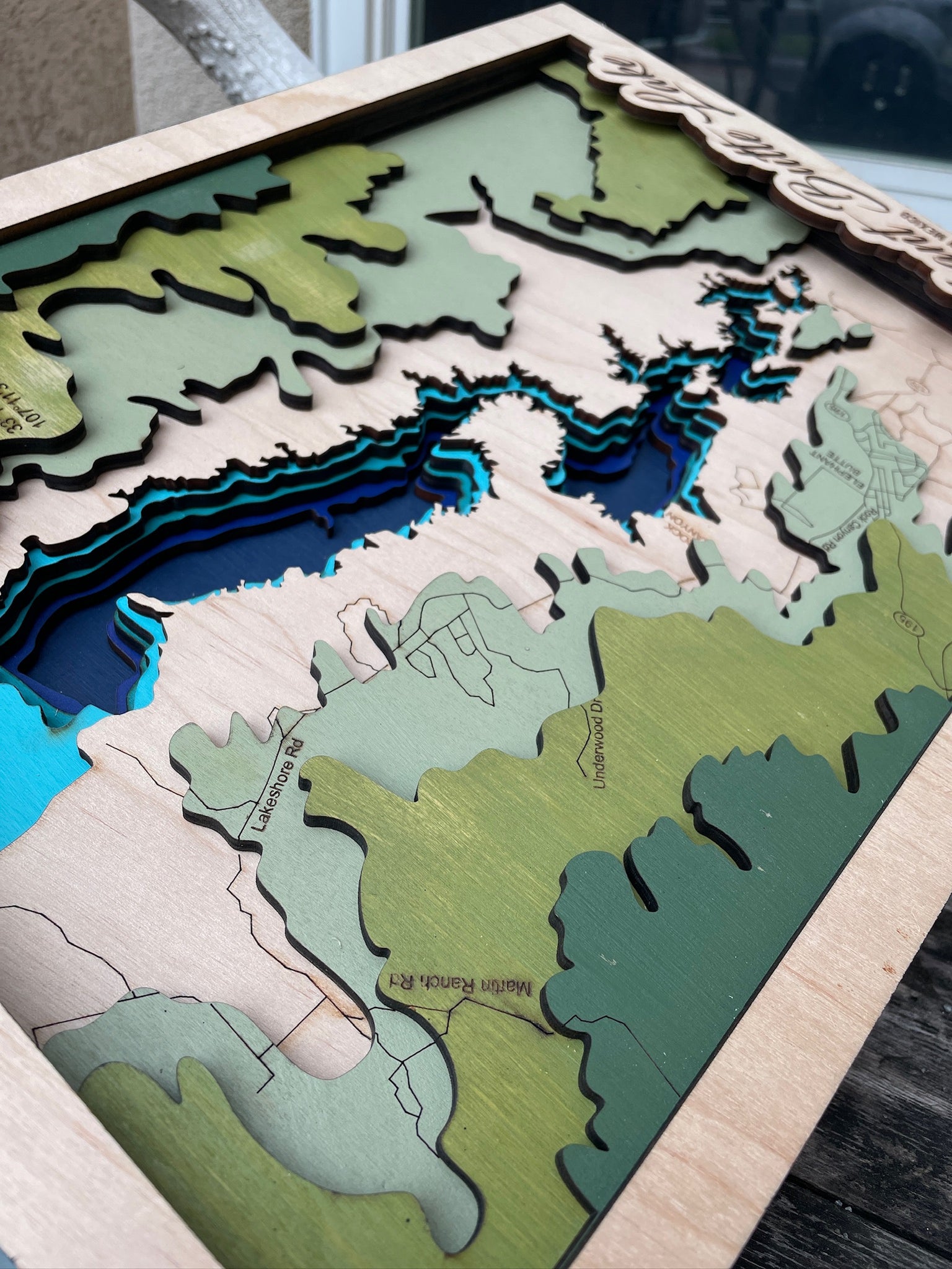 Elephant Butte Lake Resin Layered Laser Cut Topographical Map – Gypsy Finns