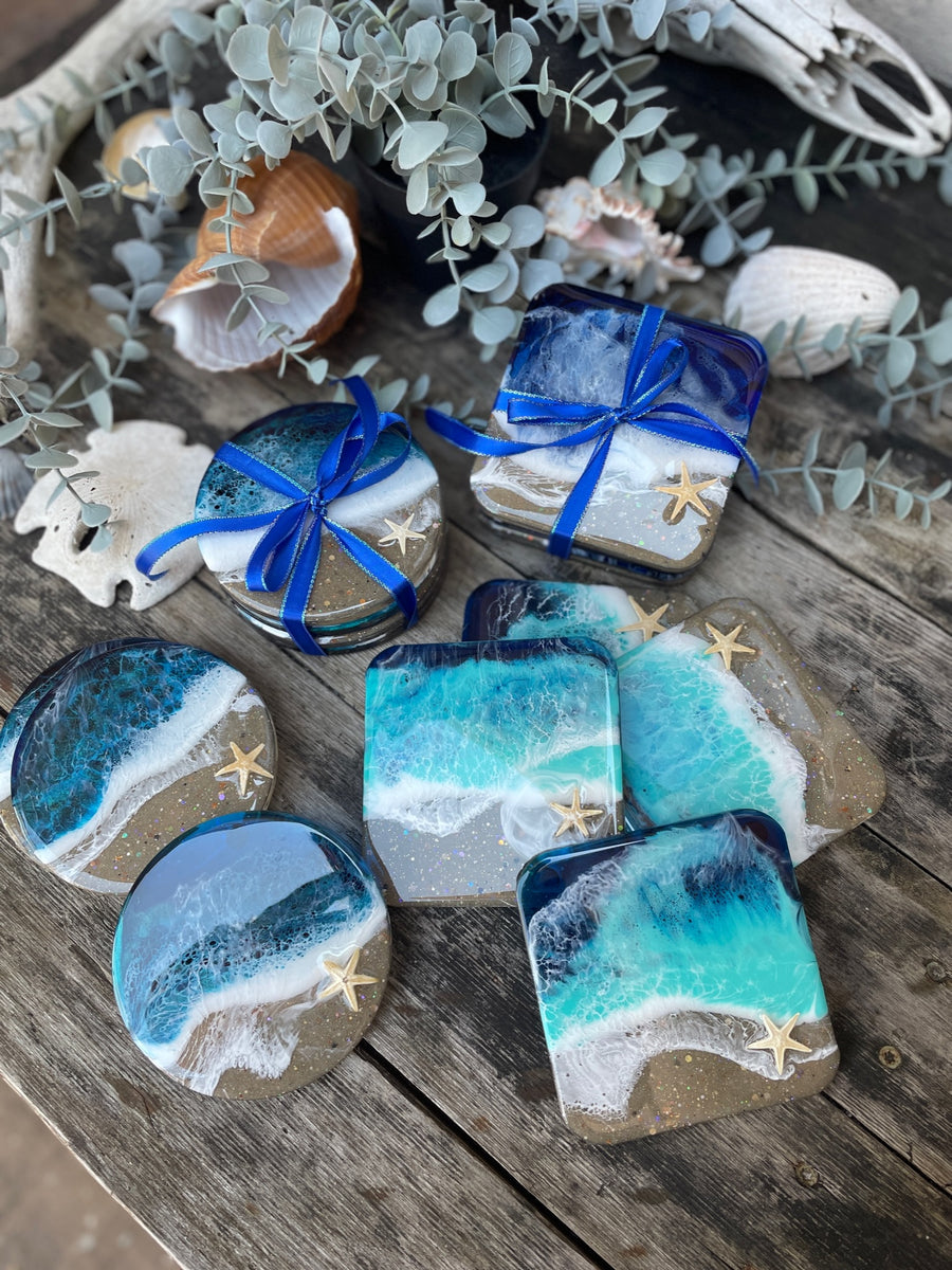 Handmade Resin Beach Coaster Set – Ocean Wave Design (Set of 4) – Gypsy ...