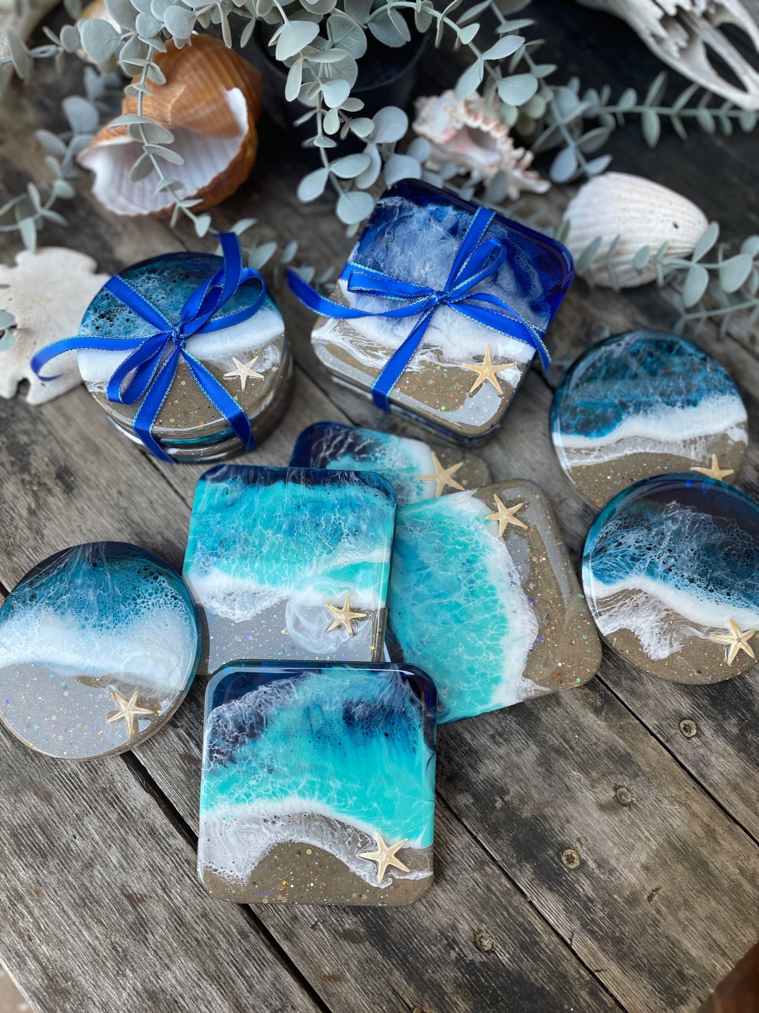 Handmade Resin Beach Coaster Set – Ocean Wave Design (Set of 4) – Gypsy ...
