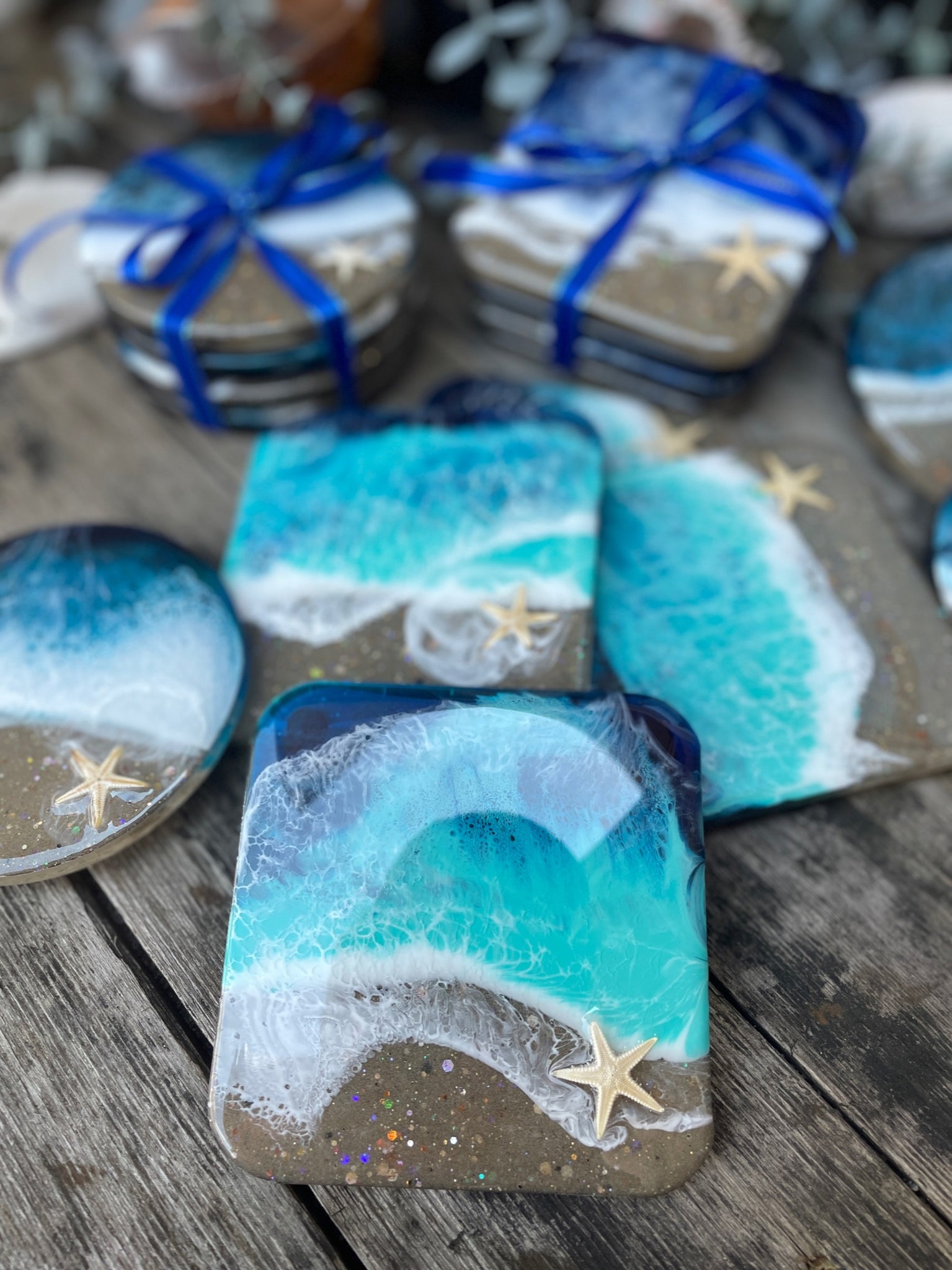 Handmade Resin Beach Coaster Set – Ocean Wave Design (Set of 4) – Gypsy ...
