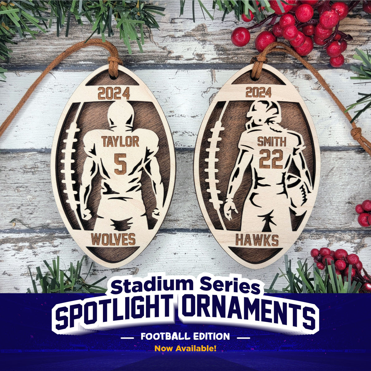 Laser Engraved Football Spotlight Ornament – Gypsy Finns