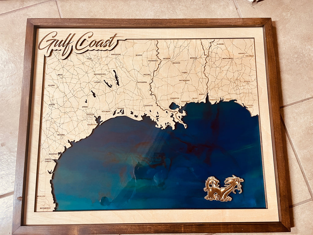 Gulf Coast Laser cut map with Resin Base – Gypsy Finns
