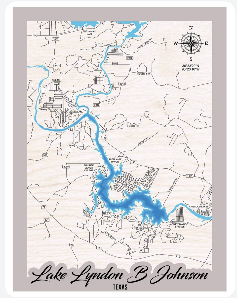 Lake LBJ (Lyndon B. Johnson) with Resin Base – Gypsy Finns